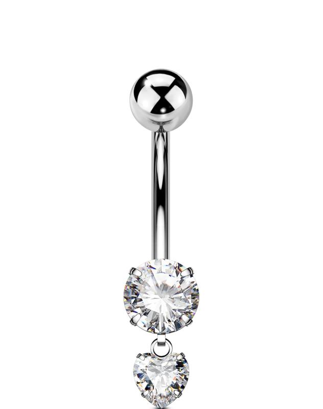 [OUFER Body Piercing] ボディピアス チタン ベリーバー インターナル ネーブルピアスジュエリー 1個 14G ネーブルバー 10/12/14/16mm ダングル ハート CZ カーブド ベリーボタンリング 女性用腹部の...