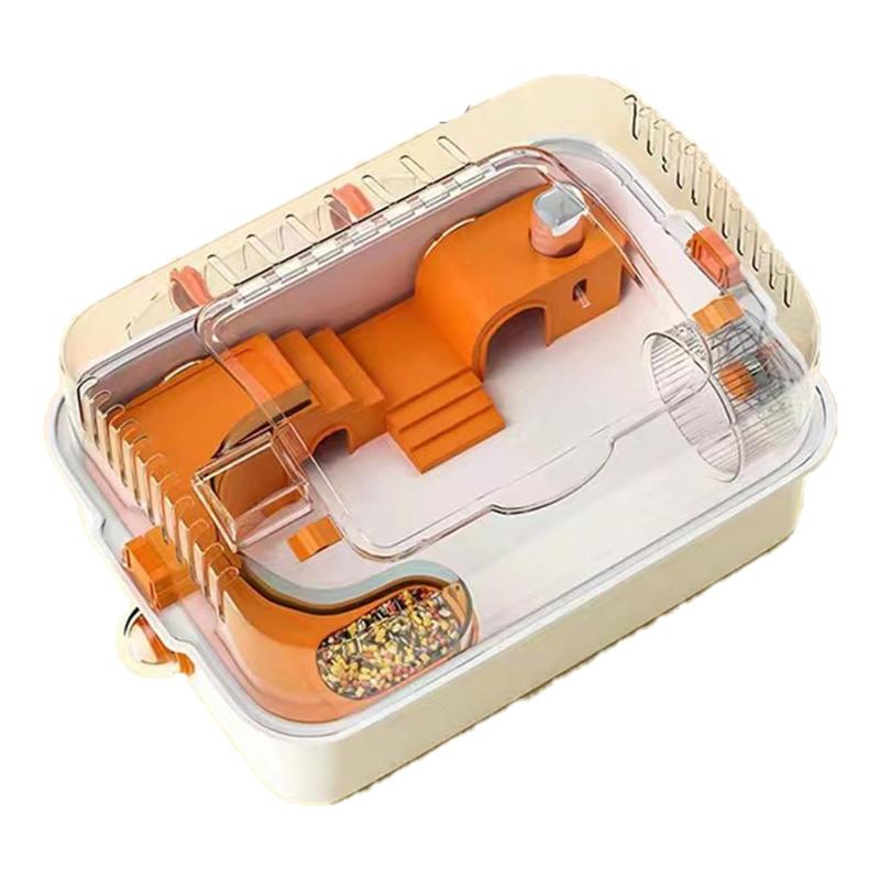 QD-WST ハムスターケージ 小動物用ケージ 透明 DIY可能 ABS製 組立式 給水ボトルなど含めて7点セット 長さ48CM*幅35CM*高さ25CM 持ち運びやすい お掃除しやすい 通気穴いっぱい 華やかなオレンジ【透明質なABS材質...