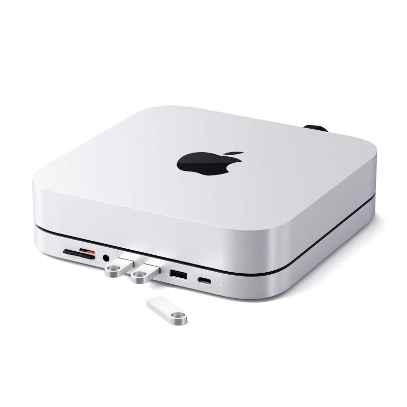 SATECHI USB-C アルミニウム スタンド &amp; ハブ (2018/2020 Mac Mini対応) USB-C データポート, Micro/SDカードリーダー, USB 3.0, ヘッドホンジャック【スタンドハブ】Mac M...