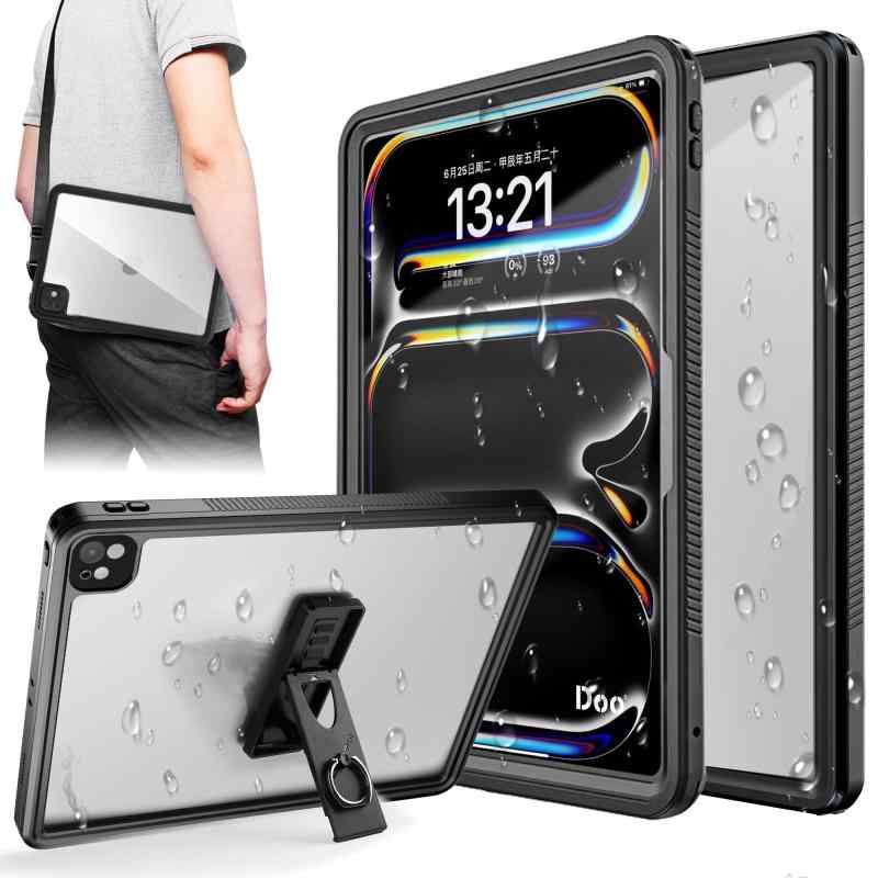 Doo 軽量型 iPad Pro 11インチ 防水ケース 2024 iPad Pro 11 第5世代 耐衝撃 ケース IP68防水 お風呂・潜水もOK Face ID認証可能 スタンド機能付き 薄型 手触り クリア 防雪 防塵 iPad P...