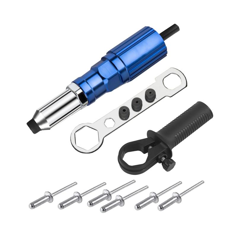 リベットガン電気ユニバーサル変換ヘッド、リベッターアタッチメントヘッドツール、4つのリベットヘッド/取り外し可能なハンドル/4.0mmの100個のリベット付き注意：リベットヘッドのサイズが釘のサイズと一致しない場合、問題が発生する可能性があ...