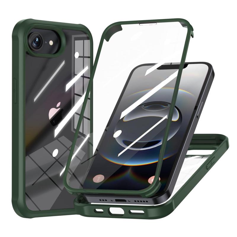 MQman iPhone16e ケース 両面透明 前面ガラス+背面PCプレート 360°全面保護 100％画面タッチ感度 耐衝撃 強化ガラス フロント+バックプレート 軽量 ワイヤレス充電対応 前後 両面 カバー【対応機種】：iPhone1...