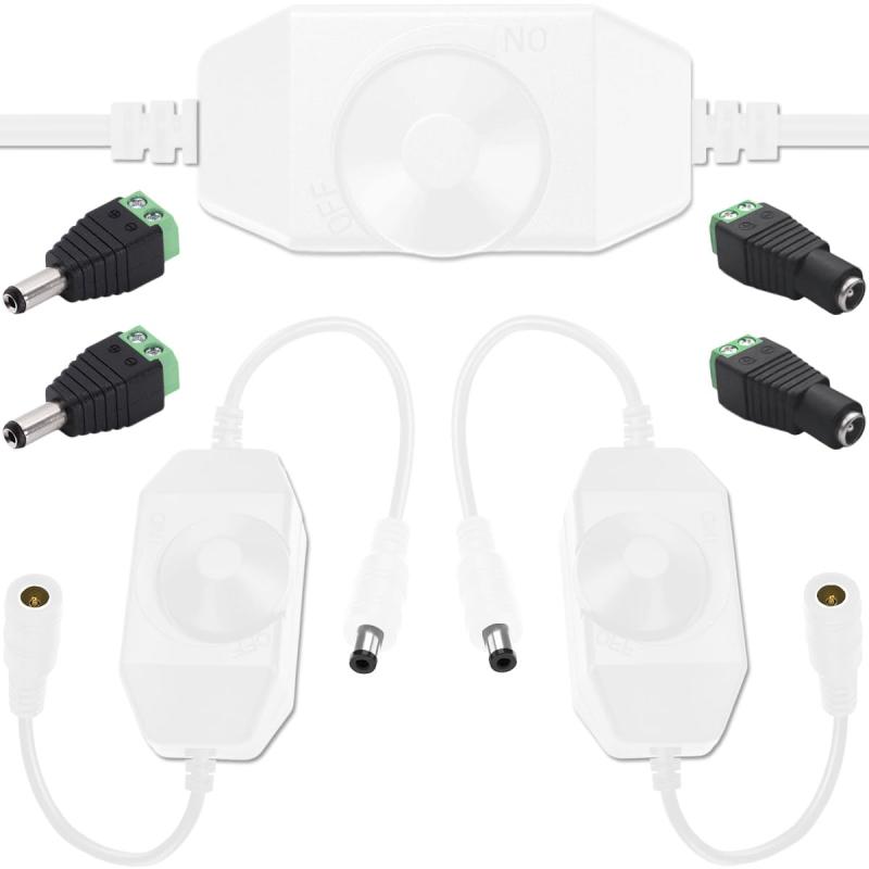 MKBKLLJY 3個 LEDストリップライト 調光スイッチ DC 12V-24V PWM ロータリー調光コントローラー ON/OFF 5.5mm x 2.1mm DC電源オス・メスプラグアダプター付き 対応 5050 3528 2835 ...