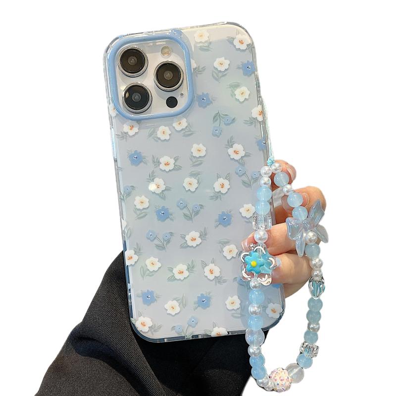 CrazyLemon 対応 iPhone ケース かわいい お洒落 綺麗 韓国 花柄 ストラップ付き 薄型 軽量 ハード PC + ソフト TPU 保護カバー