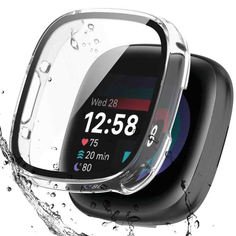 BOOLINN For Fitbit sense2 カバー/Fitbit versa4 カバー 3D直角エッジ 超薄型 PC+ガラス素材 一体型 ファーウェ fitbit sense2 ケース/fitbit versa4 ケース 対応 高透...