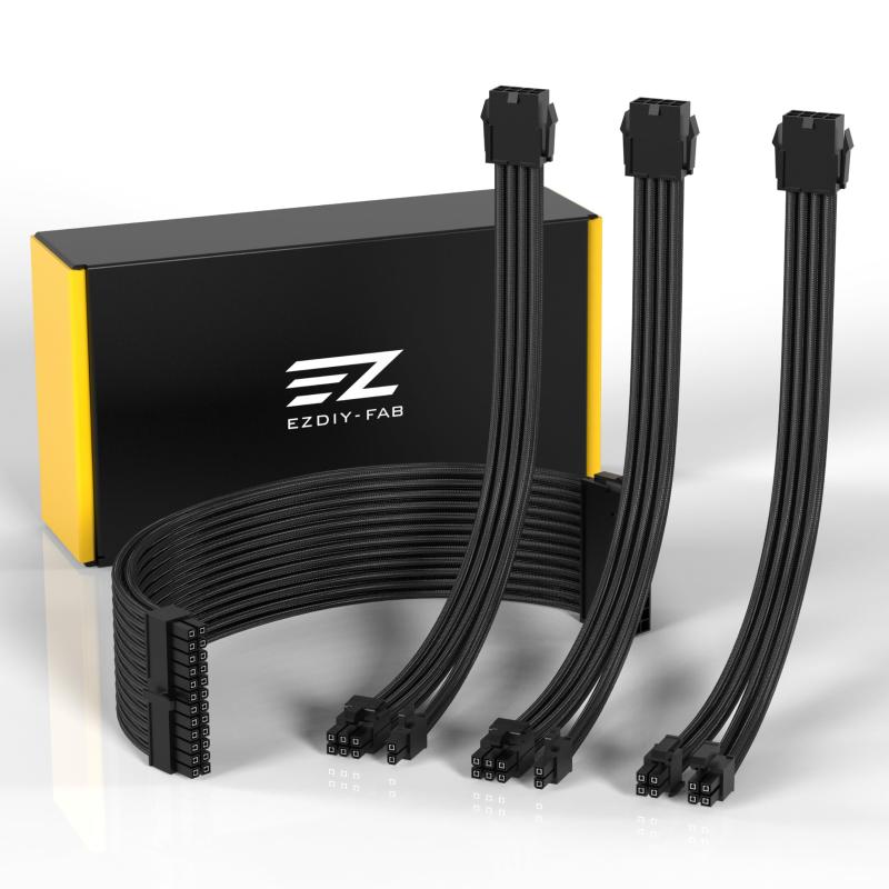 EZDIY-FAB PSU Cable Extension Sleeved Custom Mod GPU PC Power Supply Soft Nylon Braided with Comb Kit 24PIN/8PIN to 6+2P...