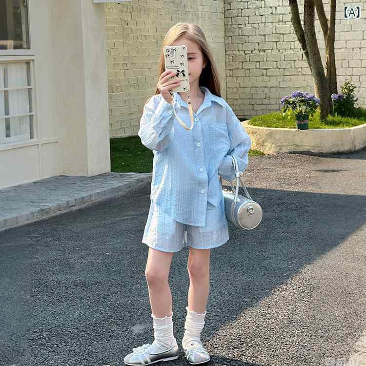 ・カテゴリ: 童セット・スタイル: 韓国風・主な素材: レイセル80.9%・袖丈: 長袖・パンツ丈: ショートパンツ・厚み: 薄手・柄: 無地・要素: セット、ストライプ、可愛い、親子、プリンセス、トレンド・カラー展開: ブルー・サイズ展開...