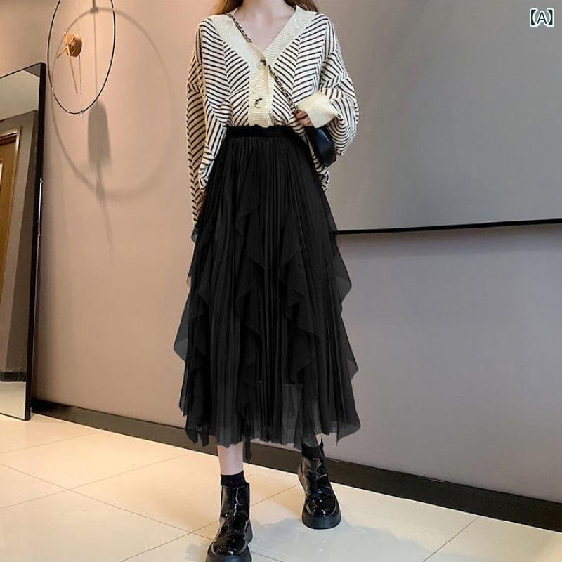 ・カテゴリ: 半身裙・スタイル: カジュアル、韓系風・柄: 幾何学模様・デザイン: パッチワーク、不規則ヘム、メッシュ・素材: ポリエステル・スカート丈: ミモレ・マキシ丈・伸縮性: 若干あり・カラー展開: ブラック、ブラウン、アプリコット...
