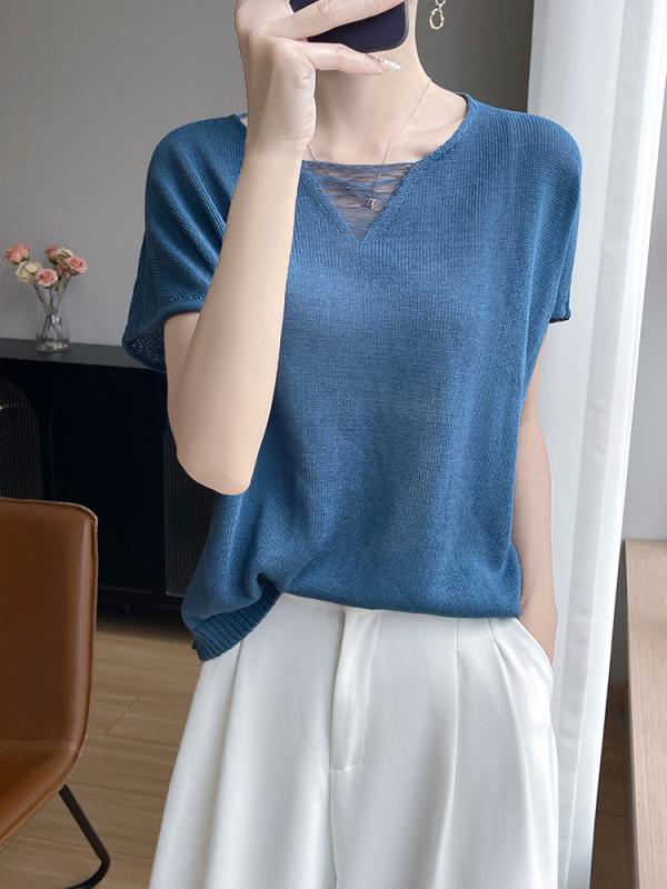・カテゴリ: 毛衣・主な素材: 天丝（莱赛尔纤维）50%（含）-70%（不含）、亚麻30%（含）-50%（不含）・柄: 3D効果・厚み: 薄・スタイル: 名媛風・フィット: 寛松型・袖丈: 三分袖・ネックライン: 圆领・カラー展開: 米色、...
