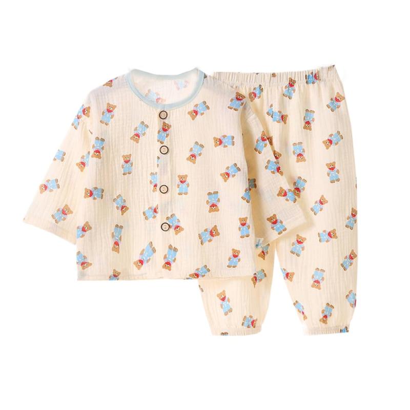 [Baby koi] ベビー服パジャマガーゼ上下セット春秋夏長袖女の子子供服ルームウエアプレゼント贈り物ウサギ柄肌触りが気持ちいいコットン素材通気性優れ、夏秋春の季節に適用。水洗った後、もっと柔軟になります。部屋着、パジャマ、ジャンプスーツ...