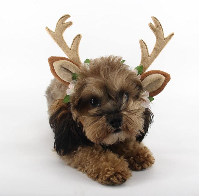 トナカイに変身 コスチューム 猫 犬用 カチューシャ かわいい ペット用 コスプレ 道具 鹿角 ヘアバンド ネコ 小型犬 中型犬 大型犬 ペット服 かぶりもの サイズ調節可能 クリスマス パーテ材質：ポリエステル、ワイヤー、ゴム、プラスチッ...