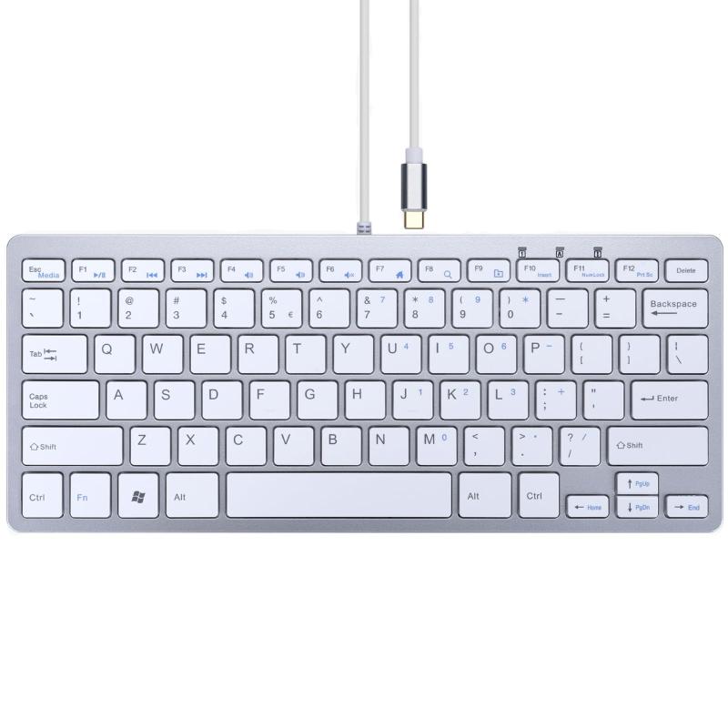 MCSaite 有線 TypeC 接続 英語キーボード 省スペース設計 超薄型 コンパクトサイズ 極小 工業設備用 静音 ノートパソコン/PC/デスクトップ/ノートブック用 Win7/8/10に対応（シルバー）
