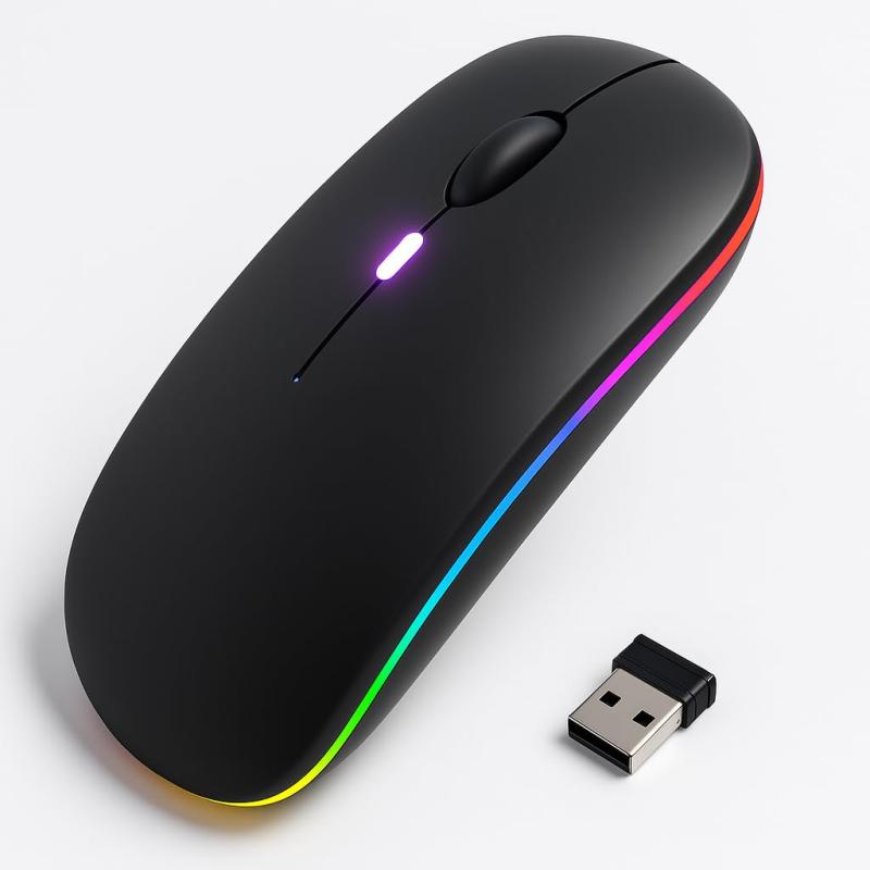 【新登場・超薄型】マウス 無線 ワイヤレスマウス 静音設計/Type-C充電式 / 2.4GHz＆Bluetoothデュアル接続 / 3段階DPI調整/ 7色LEDライト搭載 / 高精度センサー/省エネモード/持ち運び便利/コンパク【2.4...