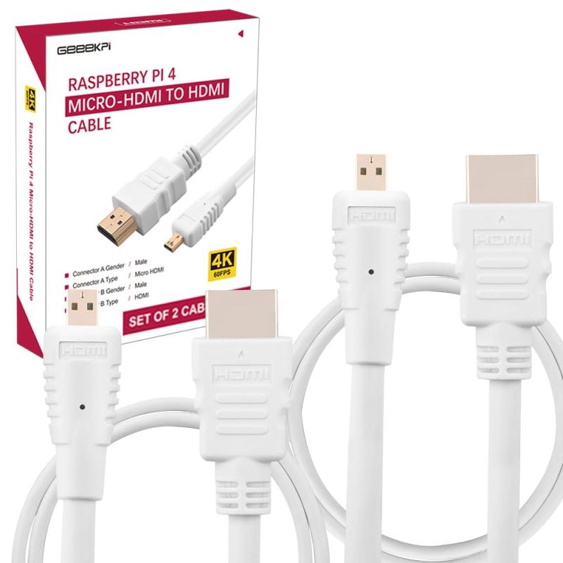 GeeekPi HDMI ケーブル 1m ホワイト Raspberry Pi 4 Micro HDMI-HDMI ケーブル Raspberry Pi 4対応 (2本入)【高性能】最新の HDMI 規格 (60 Hz の 4K ビデオ、216...