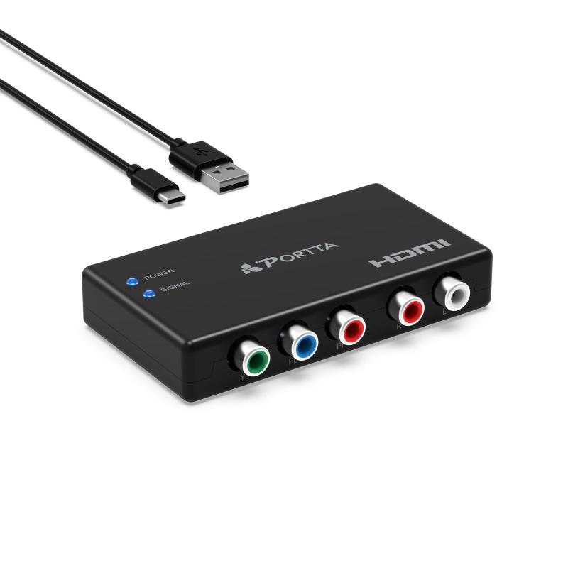 Portta アナログ コンポーネント RGB 入力 to HDMI出力 変換 コンバーター, 5 RCA YPbPr to HDMI Video Converter, RGB to HDMI Adapter, Compatible wit...