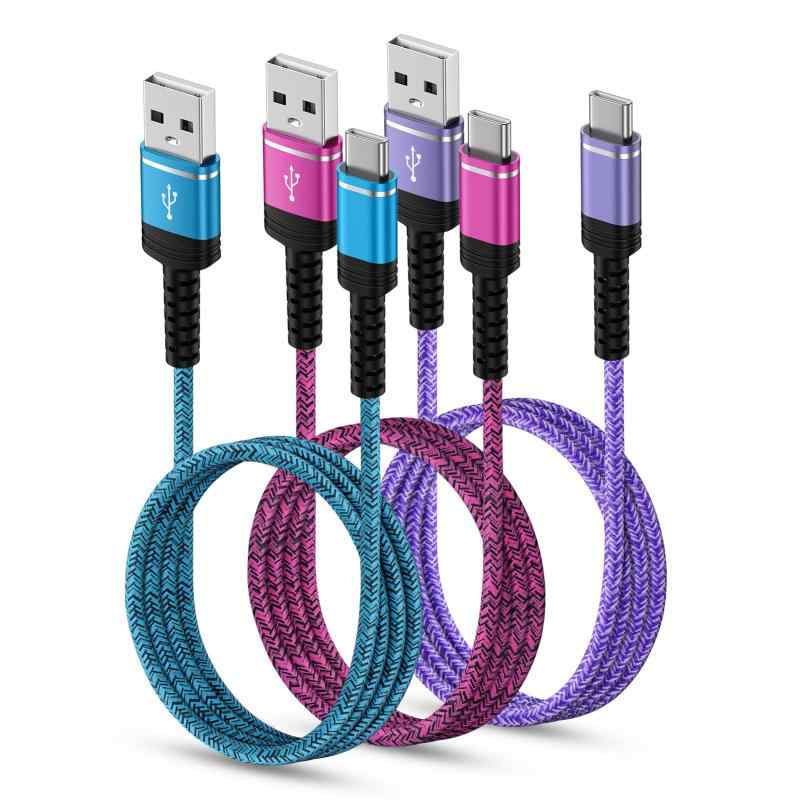 USB Type C ケーブル 【1.8m 3本*3色】 3A急速充電 QC3.0対応 タイプc充電ケーブル 高耐久 ナイロン iPhone 15充電用 USB A to USB C ケーブル タイプc 充電ケーブル iPhone15シリー...