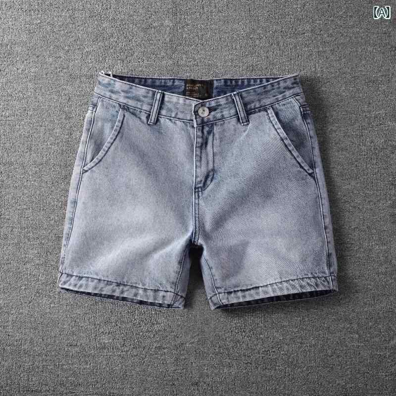 ・主な素材: 牛仔布/綿、綿60%・パンツ丈: 短パン・スタイル: 簡約・パンツ型: 直筒・伸縮性: なし・カラー展開: ライトブルー、ブラック、ピュアブラック・サイズ展開: 28、29、30、31、32、33、34、36