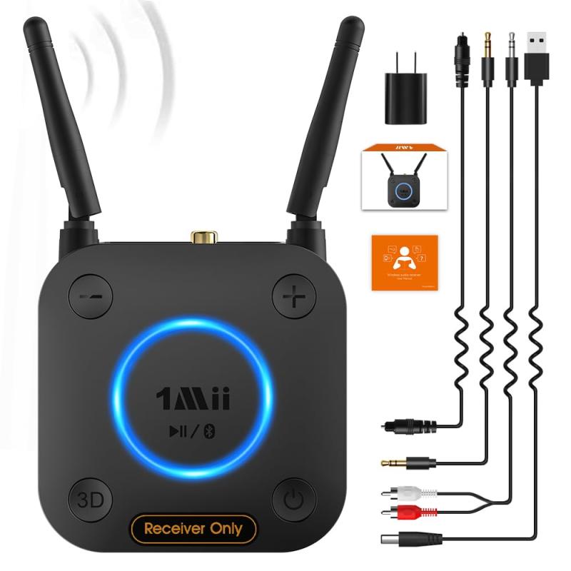1Mii Bluetooth レシーバー オーディオ LDAC ブルートゥース 5.2 受信機 DAC AUX イヤホンジャック 光デジタル 同軸 搭載 iPhone/Android/スマホ/タブレットとぶるーとぅーすでペアリング 車/コン...