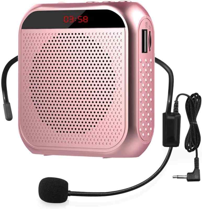 拡声器 メガホン ポータブル拡声器 ハンズフリー 小型 高音質 マイク付き microSDカード対応イベント 日本語説明書付 イベント·講演·説明会などに最適 (ピンク) (ピンク)