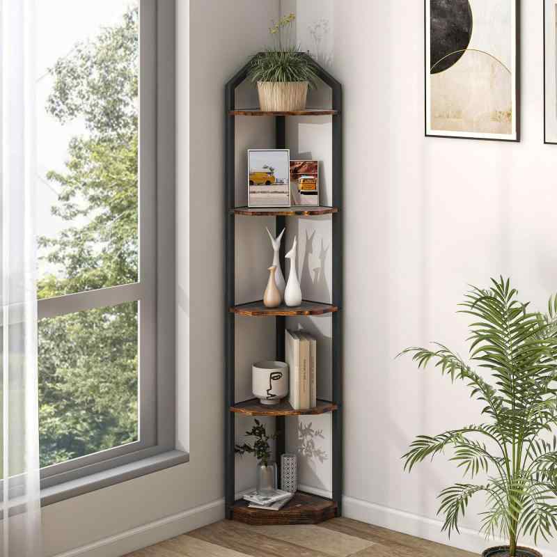 Fun Memories 5 Tier Corner Shelf, 175 cm Tall Corner Shelf Stand, Corner Bookshelf Plant Stand