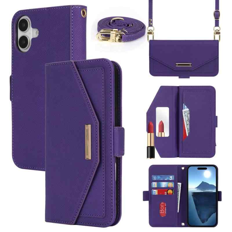 Cross pattern Wallet leather case for iPhone17【収納力抜群】：ケース内側にはカードを2-3枚収納できるカードポケットとメモ、2枚の紙幣など収納できるポケットがあります。Dカードや運転免許証、交通...