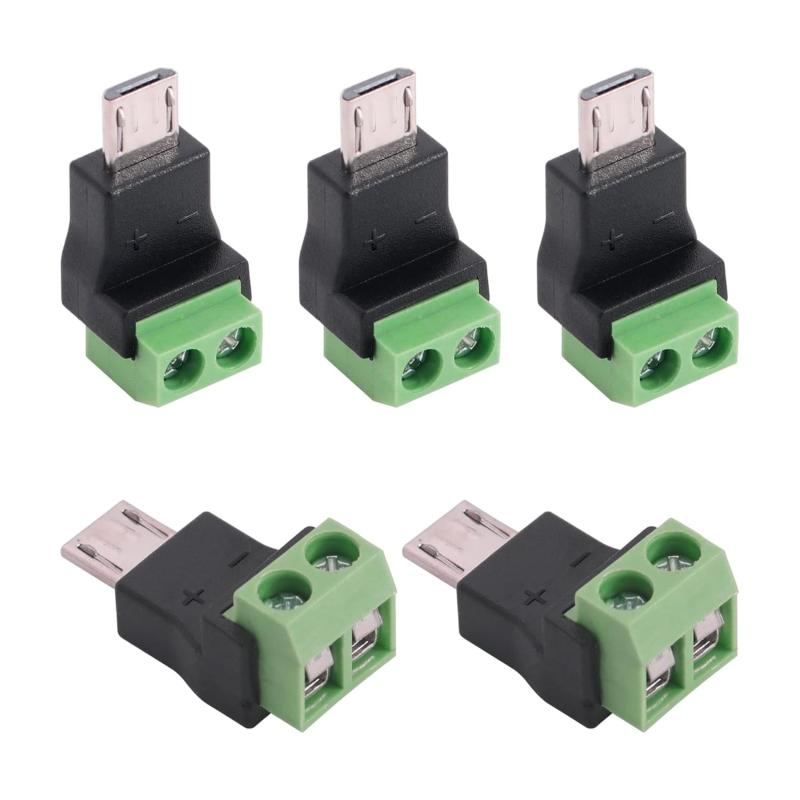 PENGLIN 5個Micro USBオス-2ピンネジ端子アダプタ、カメラ、小型家電の充電用マイクロUSBオス-2ピンはんだ付け不要コネクタ製品説明 - これはPVCゴム+銅製のマイクロオス-2Pグリーン端子アダプターで、主に多くのデバイス...