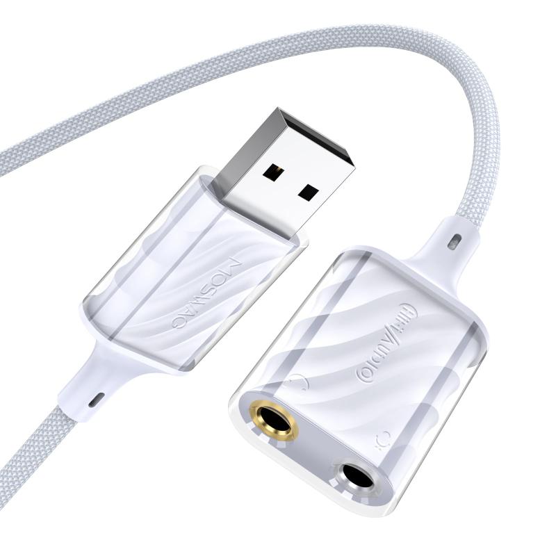 MOSWAG USBオーディオアダプタ、3.5 mmイヤホンとマイクTRSジャックからUSBA、Windowsと互換性のあるステレオUSB外部サウンドカード、ノートパソコン、デスクトップWindows、MAC、Linux、PC、PS5、PS4