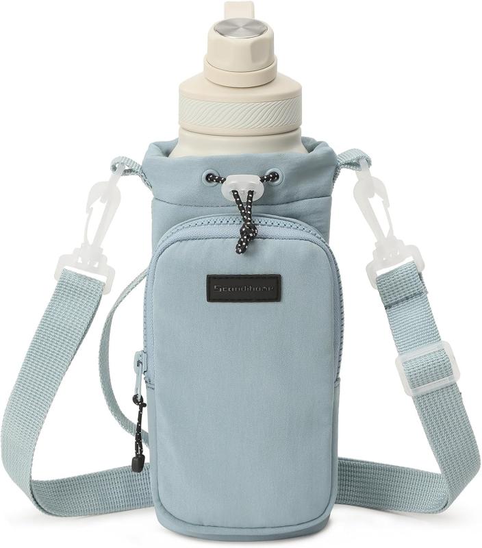 水筒カバー 斜め掛け 水筒ケース 350ml 500ml 1L 携帯用 水筒バッグ アウトドア 子供用 スマホポケット付き 水筒カバー 自転車 登山 通勤 旅行 調節可能ストラップ 収納便利 軽量設計【防水設計】高密度ナイロン素材を使用し、...