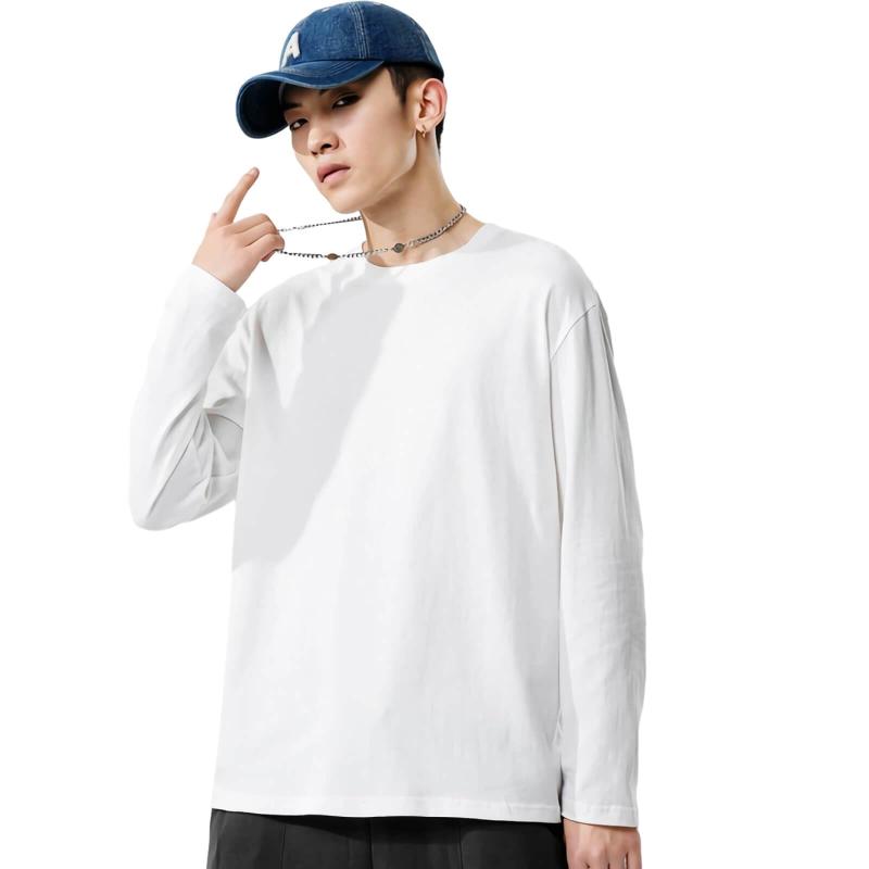 [fourfivesixはる] メンズTシャツ長 袖 カットソー 綿100% クルーネック インナーシャツ コットン 無地 白 黒 ゆったり ロングtシャツ 春 秋 シンプル 透けない カジュアル (XL, A01 ホワイト)✅ M(46-...