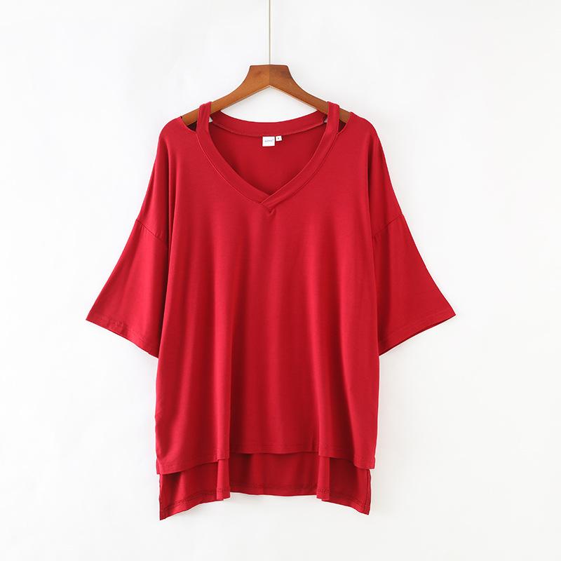 Tシャツ レディース Vネック 再生繊維 トップス ゆるシルエット 肩出し 半袖 カットソー 部屋着 薄手 カジュアル 無地 伸縮性 ストレッチ ゆったり ビッグシルエット 春夏 通気性 柔らかい 快適 吸湿速乾 インナー ルームウェア・素...