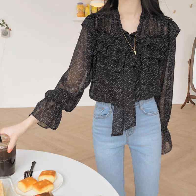 ブラウス レディース 長袖 Vネック シフォン 水玉 レトロ フレンチスタイル 春秋 パフスリーブ トップス 切り替え デザインシャツ おしゃれ きれいめ オフィス 通勤 お出かけ カジュアル・カテゴリ: シャツ・スタイル: 通勤風・素材:...