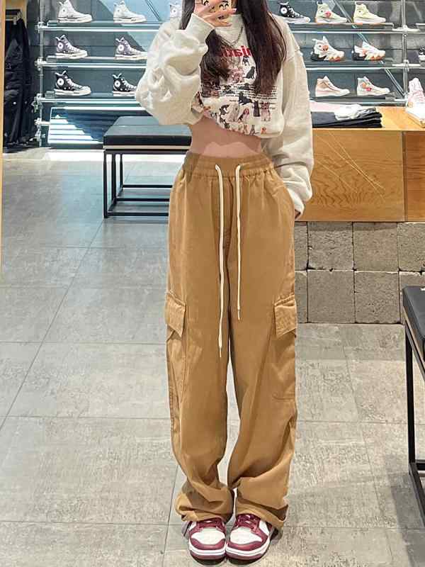 パンツ レディース カーゴパンツ ストレート ワークパンツ ワイドパンツ ハイウエスト 綿 コットン カジュアル 秋物 普段使い ゆったり ストレートパンツ パンツ・素材: 綿95%以上・スタイル: ワークパンツ・パンツタイプ: ストレート...