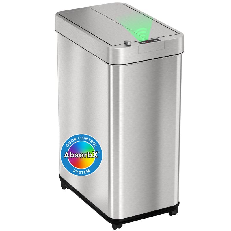 iTouchless Round Sensor Trash Cans with AbsorbX Filtersゴミ箱は通常の13ガロンのゴミ袋を使用しています。高度な赤外線センサー技術により、缶から6インチ以内に近づくと自動的に蓋が開きます...