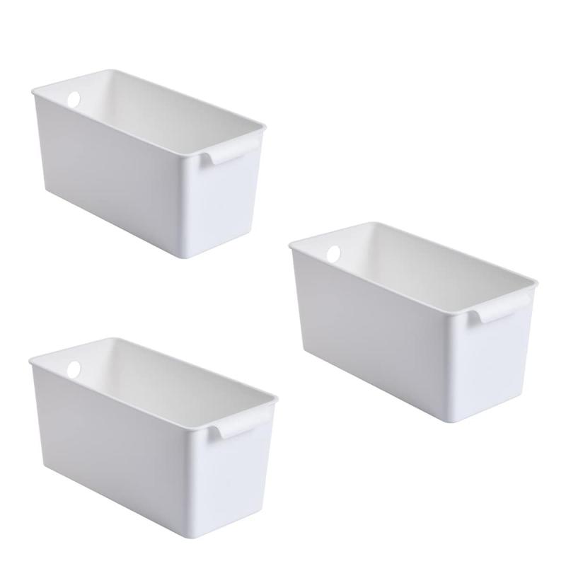 収納ボックス Binbinjoy 収納ケース ポリプロピレン 収納バスケット 収納カゴ 取っ手付き プラスチック 小物入れバスケット 文房具 押入れ収納 防水 頑丈 完成品 ホワイト3個セット