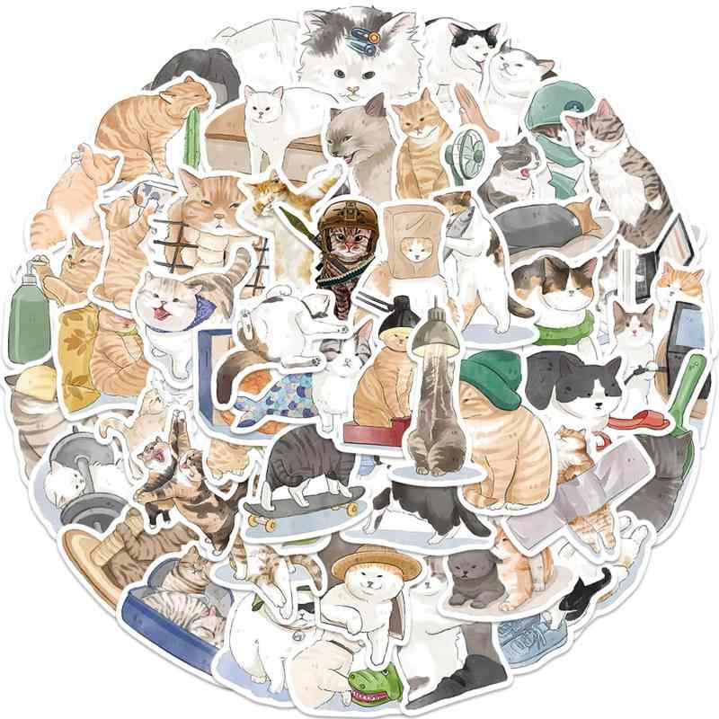 かわいい猫ステッカー53枚、ティーン、男の子、女の子、教室、先生、携帯電話、ノートパソコン、スケートボード用の美しい防水ビニールステッカー (ネコ匹)53枚のユニークなカット猫シール：各猫シールバッグには53枚の異なるシールが含まれている。...