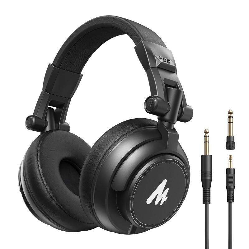 MAONO モニターヘッドホン ヘッドフォン 有線 オーバーイヤー ヘッドホン DJ用ヘッドホン 密閉型 遮音 折り畳み可能 50mm径ドライバー搭載 3.5mm/6.35mmプラグ付き PC/ノートパソコン/スマホ/タブ