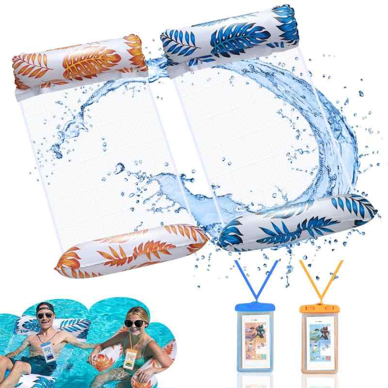Weeupolfun 浮き輪 フロート 大人用 2個水上ハンモック青と黄色 4-in-1 インフレータブルフロート 熱帯雨林テーマのヤシの葉プリント 強い浮力 夏海遊び 水遊び プールパーティー 海水浴 日光浴【Weeupolfun 浮き輪...