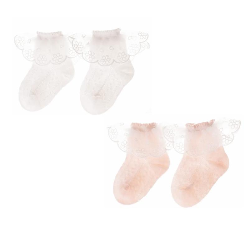 [Baby koi] ベビー ソックス靴下女の子 新生児綿2足セット滑り止め付きレースかわいい七五三出産準備贈り物ソフトな肌触りの綿の素材、弾力性に優れます。スベリ止め材質を使って、転倒予防に役立つベビーソックスです。女の子の可愛さを引き立...
