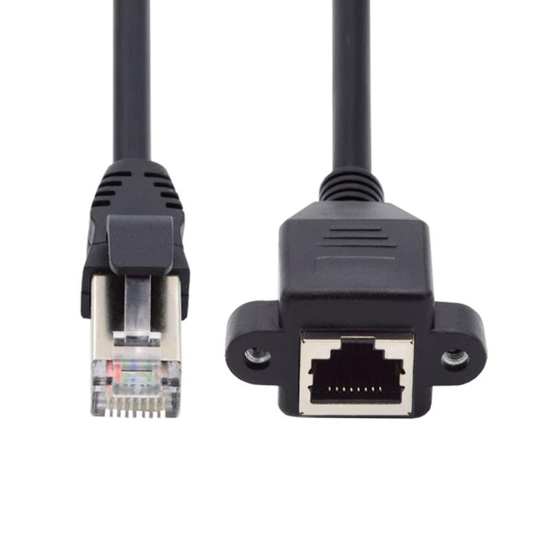 cablecc 8P8C FTP STP UTP Cat6 Male to Female 90 Degree LAN Ethernet Network Extension Cable with Panel Mount Holes