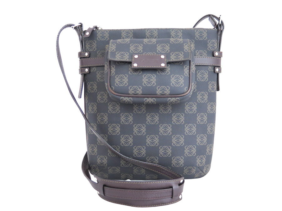 ロエベ LOEWE バッグ アナグラム ダークブラウンxシルバー金...