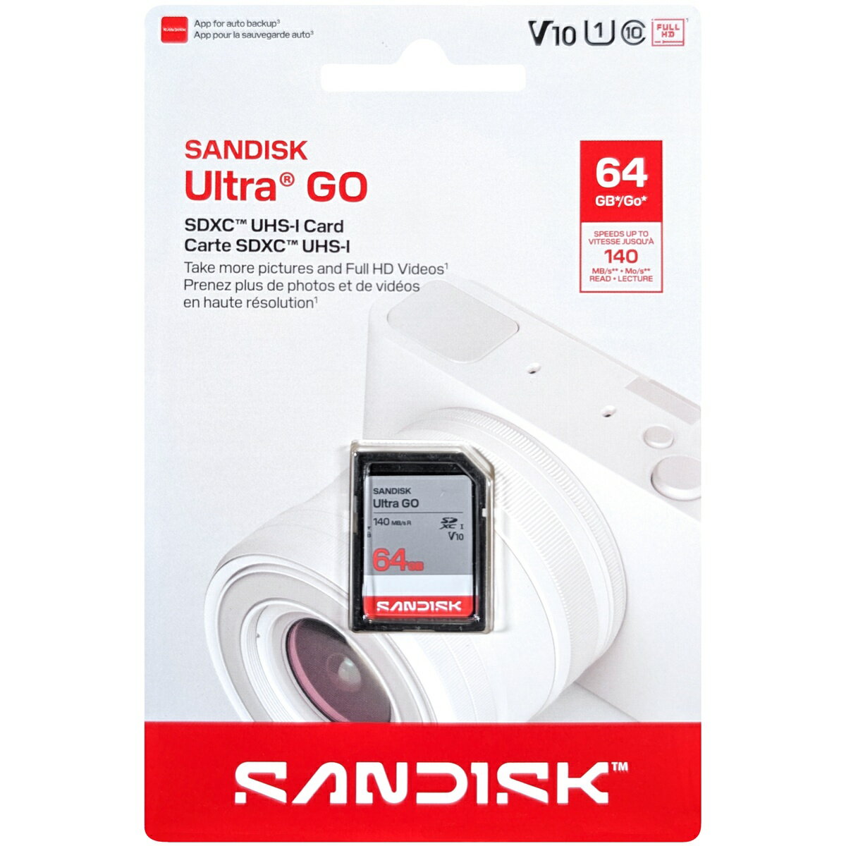 容量：64GB最大読み込み速度：140MB/sバスインターフェーススピード：UHS-Iビデオスピードクラス：V10スピードクラス：class 10当店保証：6ヶ月海外流通品のため、メーカー保証はございません最大読み込み速度の140MB/sは...