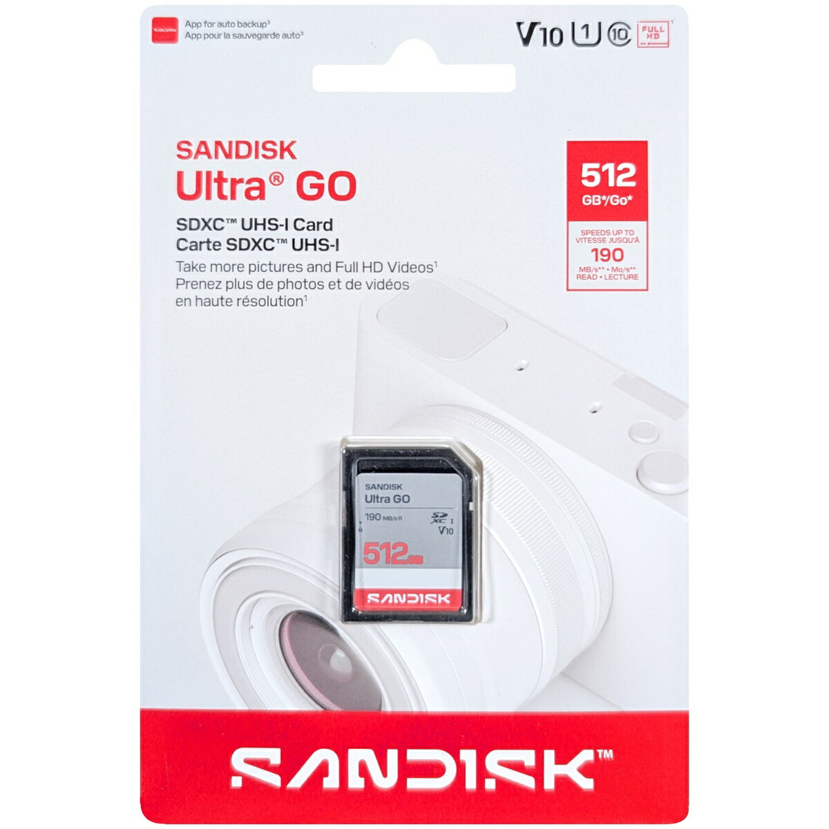 容量：512GB最大読み込み速度：190MB/sバスインターフェーススピード：UHS-Iビデオスピードクラス：V10スピードクラス：class 10当店保証：6ヶ月海外流通品のため、メーカー保証はございません最大読み込み速度の190MB/s...