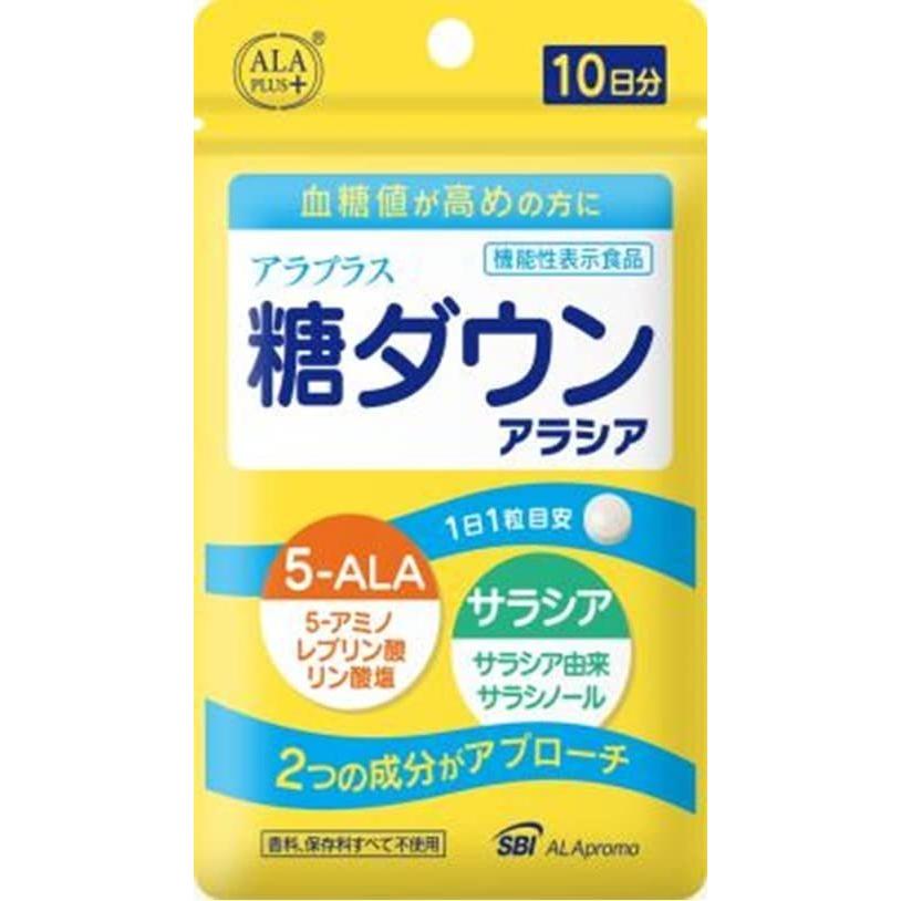 商品説明アラプラス 糖ダウン アラシアは、糖の燃焼を促す「5-ALA」と糖の吸収を抑える「サラシア」の2大成分で、血糖値をダブルサポート。 色々試したけど、より徹底的に血糖値を対策したい方におすすめです。お召し上がり方1日1粒を目安に、水な...