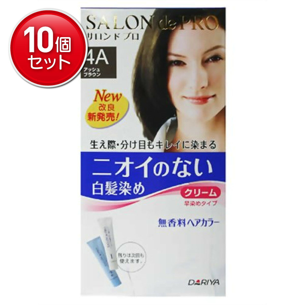 区分：医薬部外品　日用品(\)ヘアケア(\)白髪染めサロンドプロ 無香料ヘアカラー 早染めクリーム4A (アッシュブラウン)ニオイも香りもない無香料タイプ。ファッションカラー感覚で選ぶ、早染めタイプの女性用白髪染めです。お部屋やお風呂場にニ...