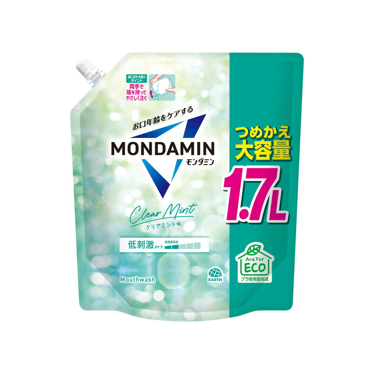 商品名：アース製薬 モンダミン クリアミント パウチ つめかえ 大容量 1.7L マウスウォッシュ内容量：1700mlJANコード：4901080246813発売元、製造元、輸入元又は販売元：アース製薬原産国：日本区分：化粧品商品番号：10...