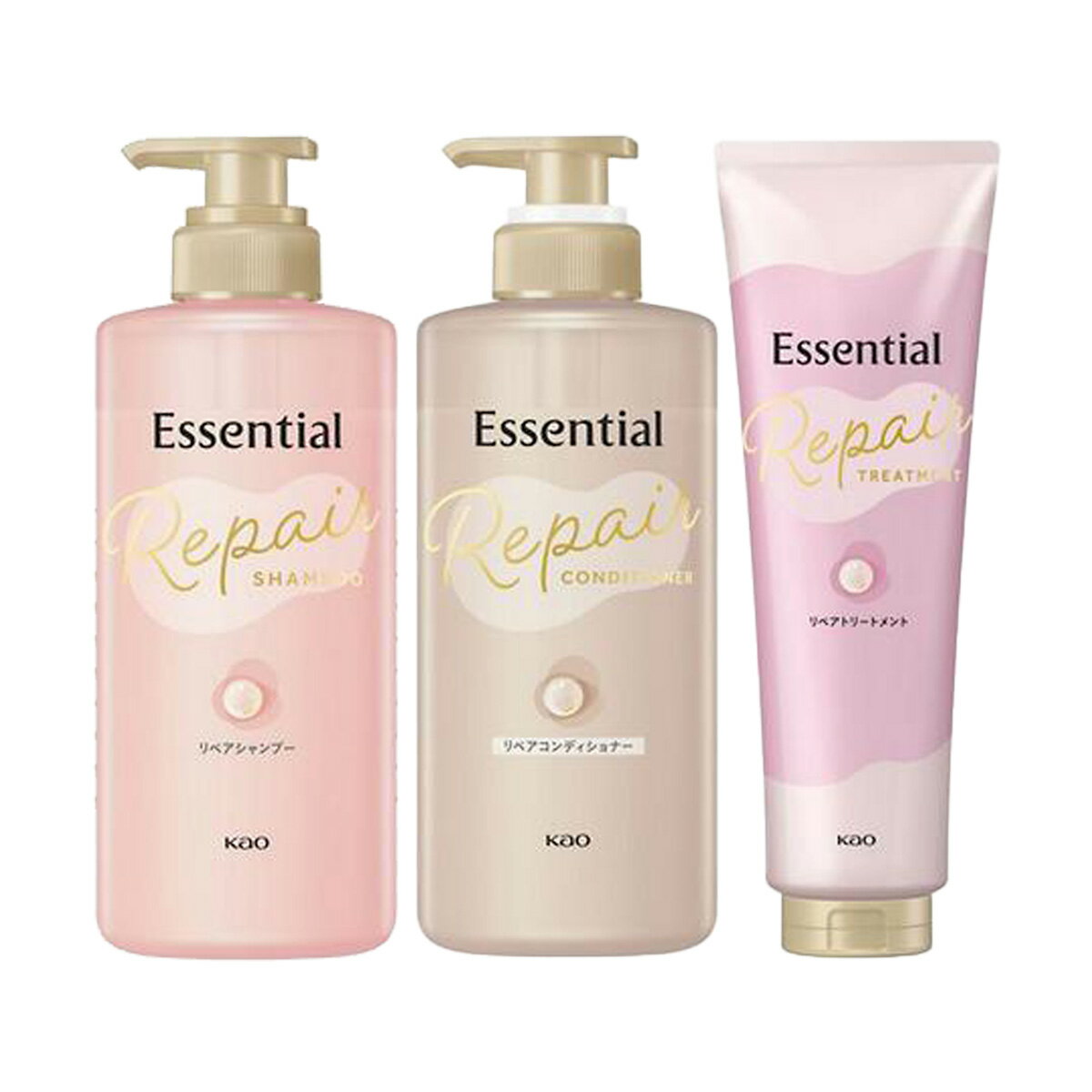 セット内容・エッセンシャル リペア シャンプー ポンプ 本体 450mL・エッセンシャル リペア コンディショナー ポンプ 本体 450mL・エッセンシャル リペア トリートメント 250g 洗い流すタイプこれら3点のセットです。-----...