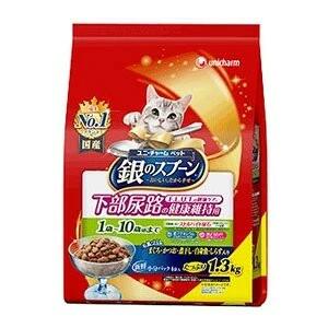 商品名ユニチャーム　　銀のスプーン　贅沢うまみ仕立て　下部尿路の健康維持用1歳〜10歳までまぐろ・かつお・煮干し・白身魚・しらす入り　1.3kg【銀のスプーン】商品説明◆最後のひとくちまで夢中なお魚のうまみがたっぷり入ったフードです。◆贅沢...
