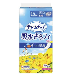 商品名ユニ・チャーム チャームナップ 吸水さらフィ 少量用スリム 15cc 32枚入商品説明おりもの＆水分ケア 15cc少量用スリム昼用ナプキンサイズ 19cm天然カテキン配合抗菌シート搭載素材表面材:ポリオレフィン・ポリエステル不織布/色...
