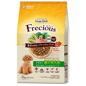 商品名 ユニ・チャーム　グラン・デリ Frecious アダルト成犬用 超小型犬用 チキン&ビーフ入り 2kg 商品説明 グラン・デリ ・フレシャス アダルト　超小型犬用 全ての愛犬に、開けたて新鮮で（Fresh pack）、美味しい食事を...