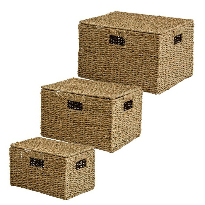 岩附 iwatsuki天然素材バスケット シーグラス スクエア3個セット(ふた付き) S/M/L IW-45生産地：ベトナムサイズSサイズ：約33×21×20cmMサイズ：約38×26×23cmLサイズ：約43×31×26cm素材：シーグラ...